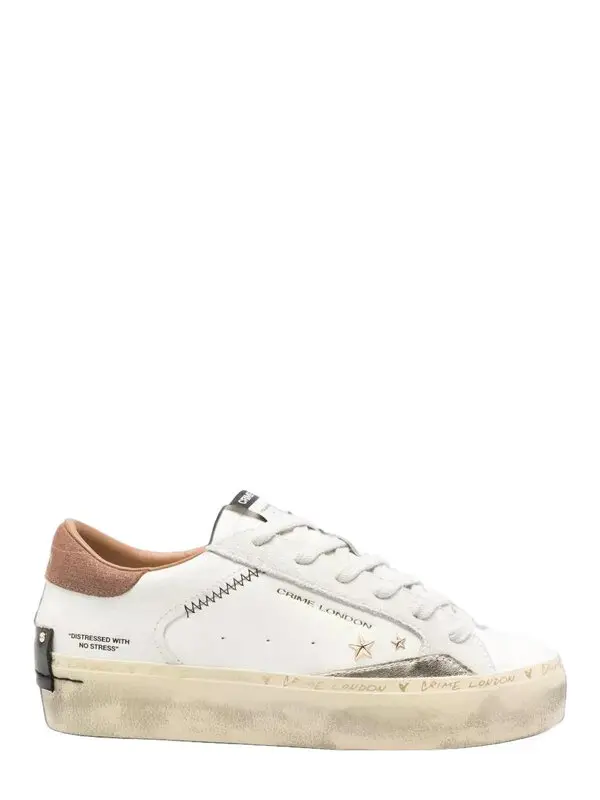 CRIME LONDON Distressed Star Patch Sneakers - White