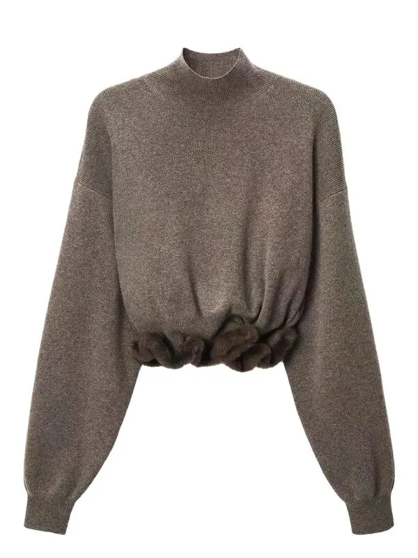 Alexander Wang Cropped Turtleneck With Faux Mink Trim - Brown