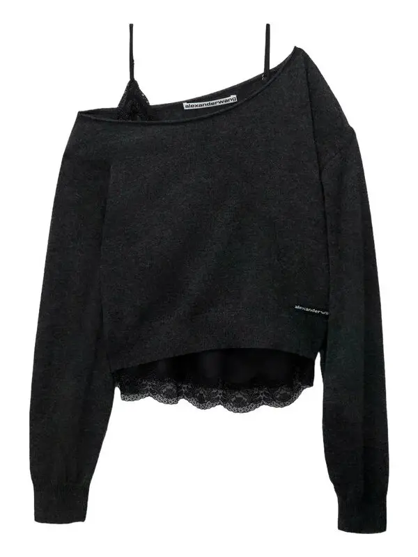 Alexander Wang Off-shoulder Lace-trim Sweater - Grey