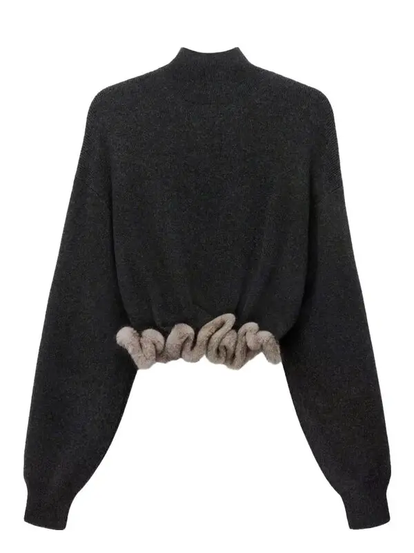 Alexander Wang Cropped Faux Fur Trim Turtleneck - Grey