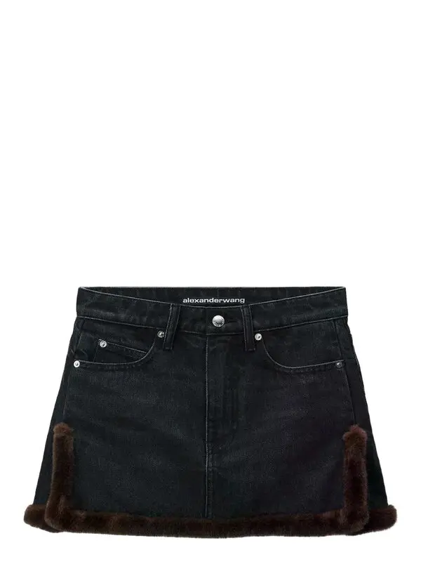 Alexander Wang Faux-mink Trimmed Denim Mini Skirt - Black
