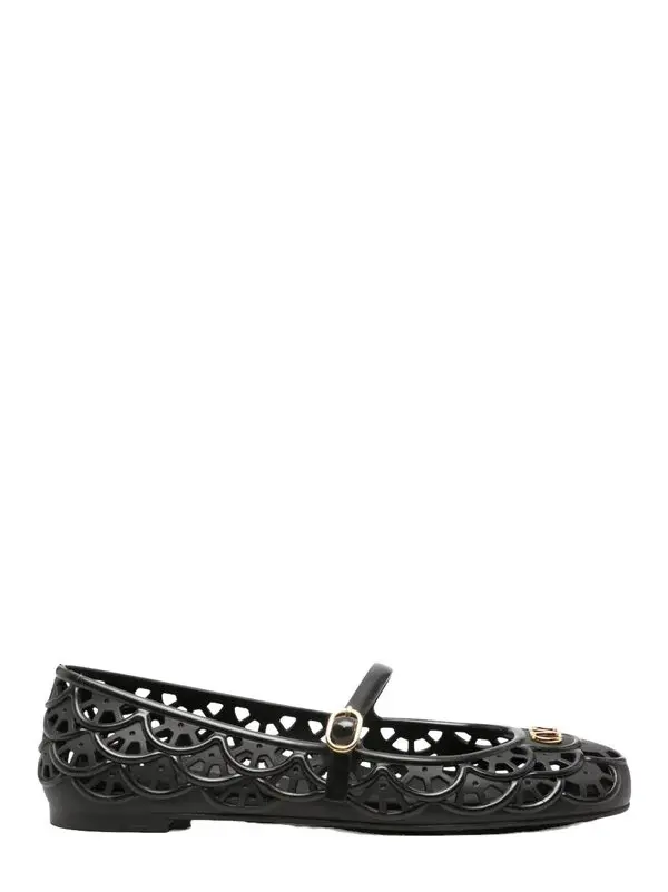 Valentino Garavani Rubber Ballerina With Scallop Pattern - Black