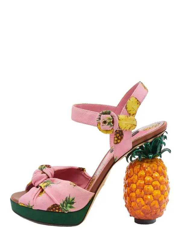 Dolce & Gabbana Pineapple Print Sculptural Heel Sandals - Pink