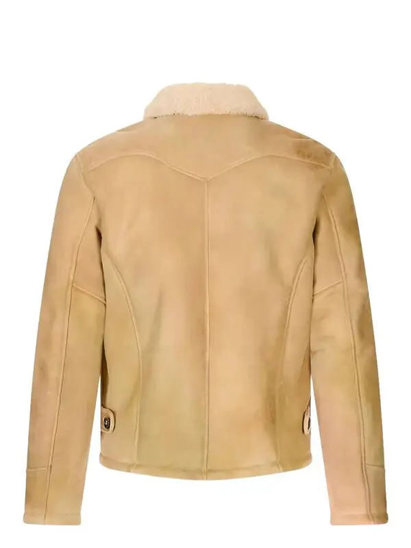 STEWART Shearling Collar Leather Jacket - Brown