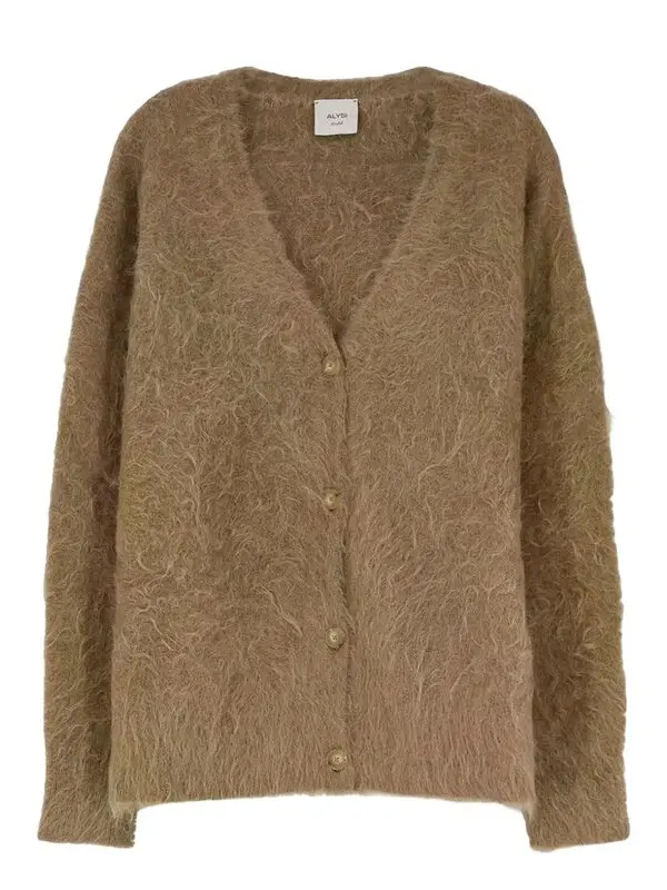 ALYSI Brushed V-neck Cardigan - Neutrals