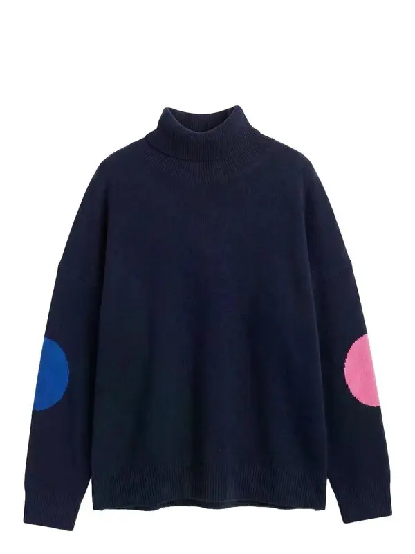 Chinti & Parker Contrast Elbow Patch Roll Neck Sweater - Blue