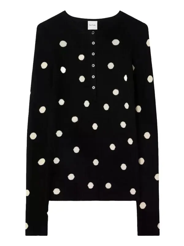 Paul Smith Merino Wool Polka Dot Henley Top - Black