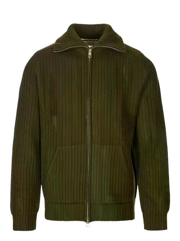 MONTECORE Ribbed Knit Zip-up Cardigan - Green