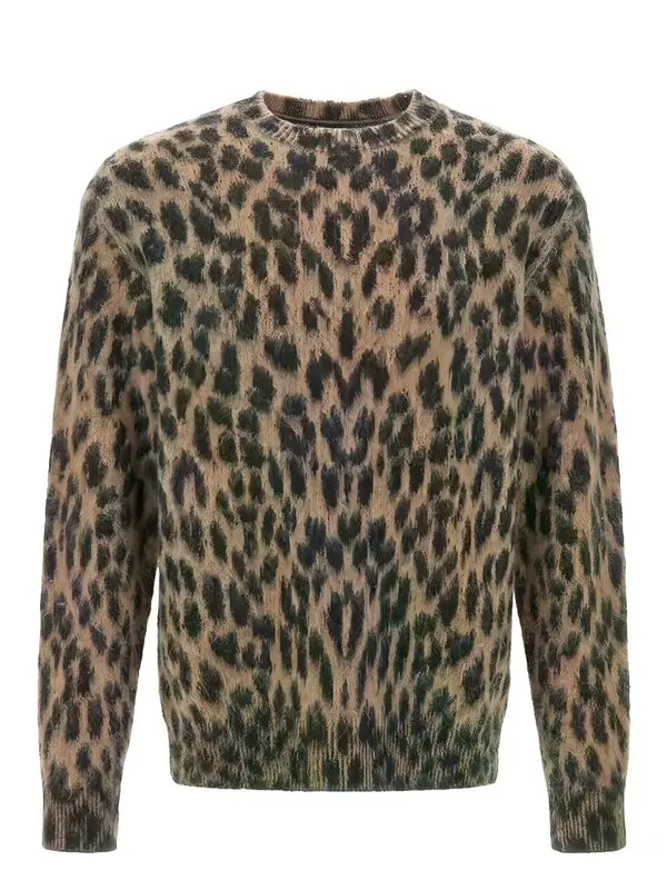 LANEUS Leopard Print Sweater - Brown