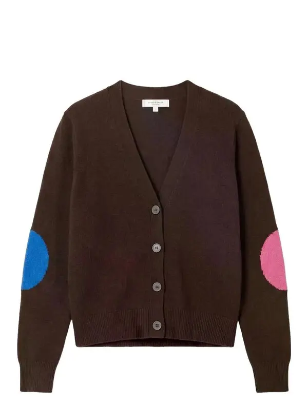 Chinti & Parker Fine Knit Contrast Elbow Patch Cardigan - Brown