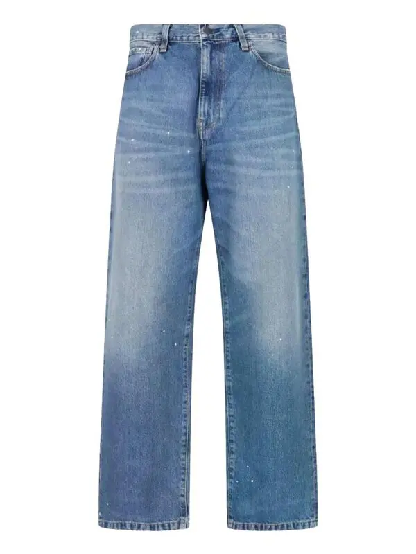 Carhartt Work In Progress Single Knee Paint-splatter Faded-effect Jeans - Blue