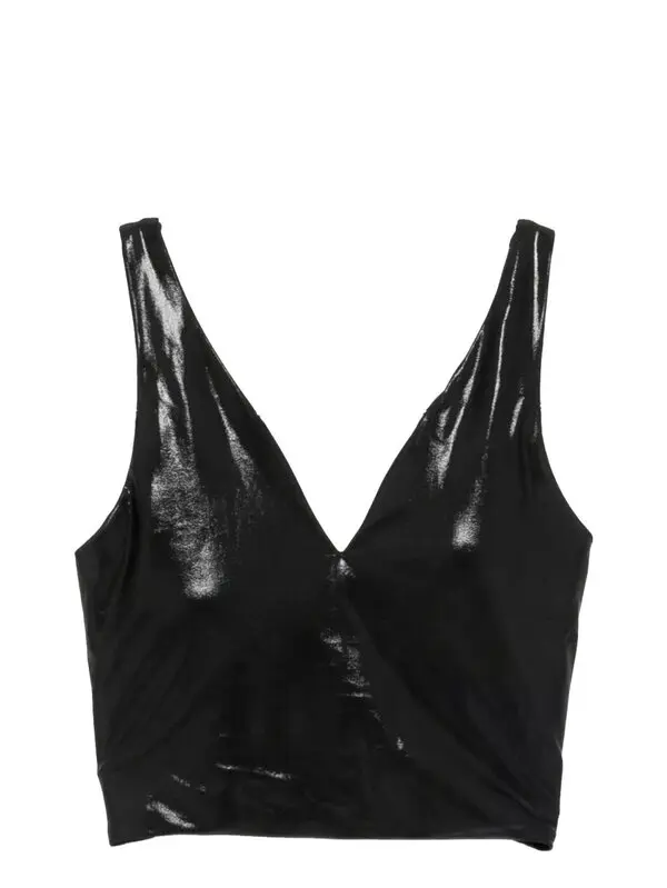 MACRON O.n.e. V-neck Cropped Top With Logo Plaque - Black