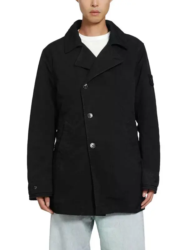 Stone Island Logo Patch Button-up Coat - Black