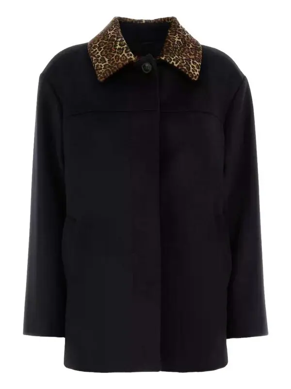 Max Mara Calamo Leopard-print Collar Coat - Blue