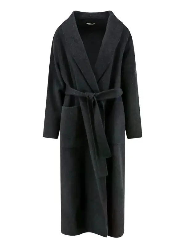 HEVO Belted Shawl-lapel Coat - Grey