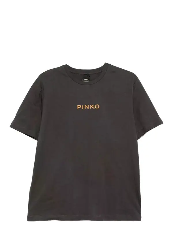 Pinko Logo Print Rhinestone Embellished T-shirt - Grey