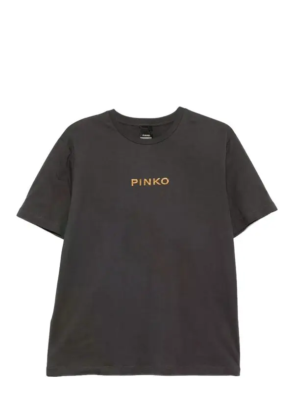 Pinko Logo Print Rhinestone Embellished T-shirt - Grey