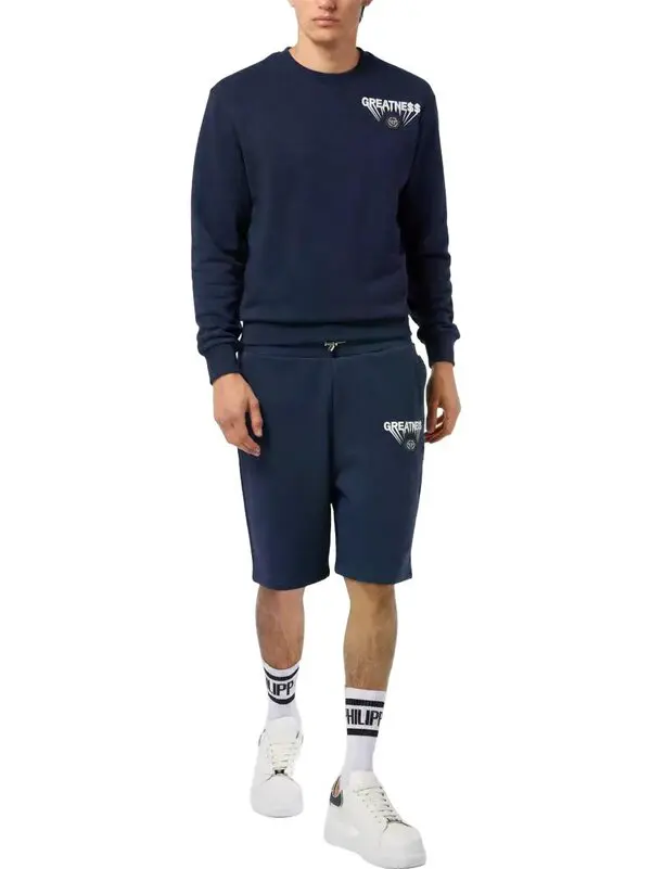 Philipp Plein Fleece Shorts With Logo Detail - Blue