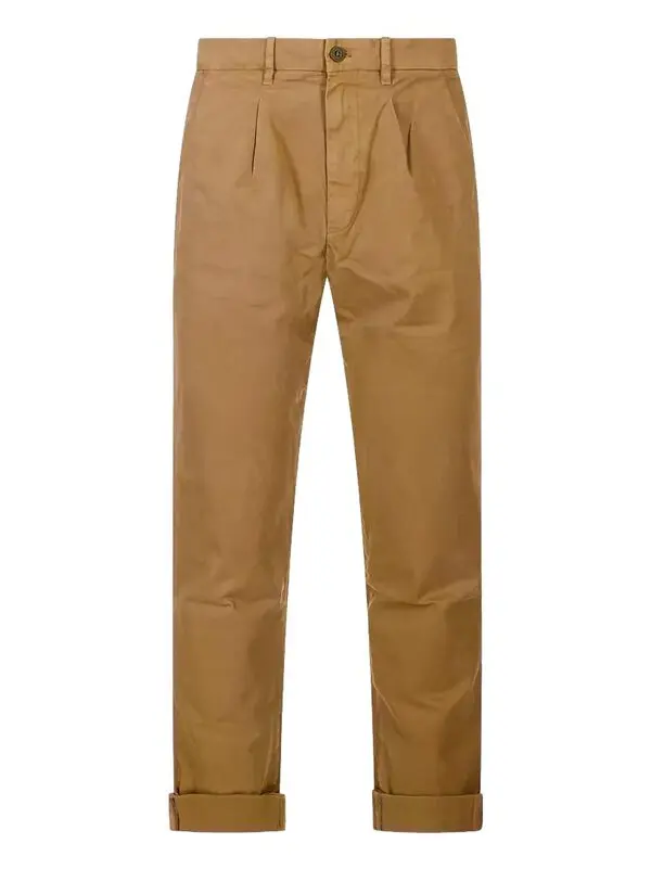 MASON'S Pleated Detail Turn-up Trousers - Brown