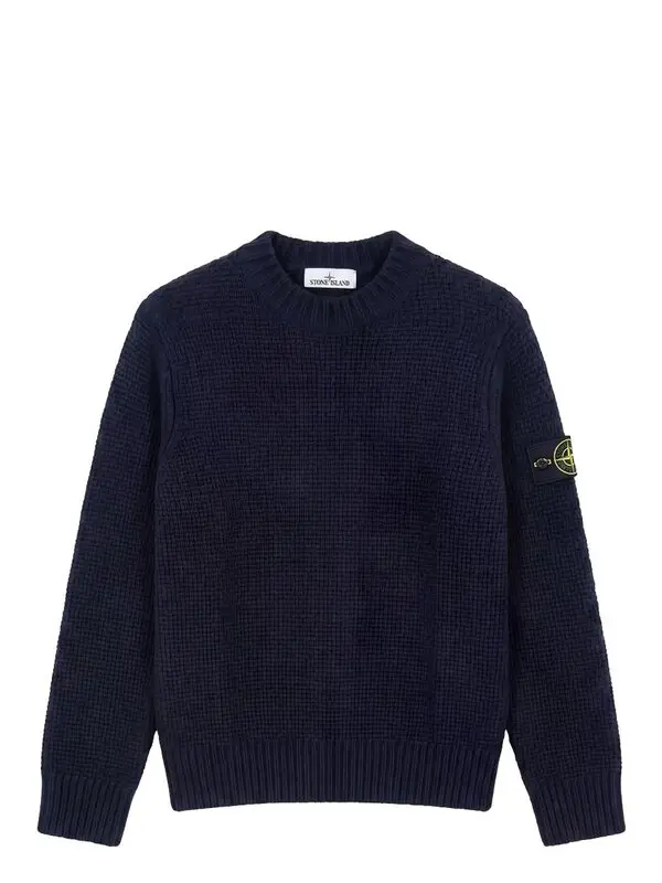 Stone Island Logo Patch Waffle-knit Sweater - Blue