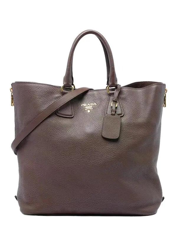 Prada Vitello Daino Convertible Tote Satchel - Brown