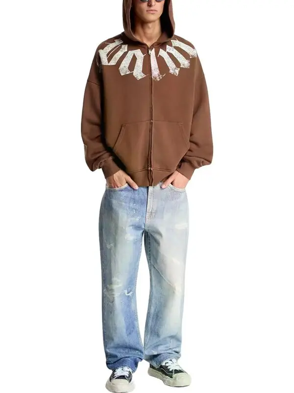 Palm Angels Logo-print Zip-up Hoodie - Brown