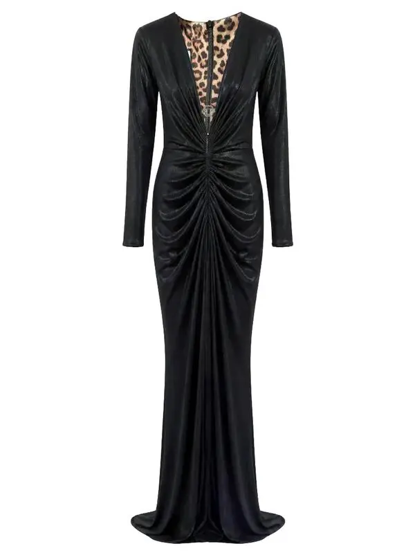 Philipp Plein Long Ruched Dress - Black