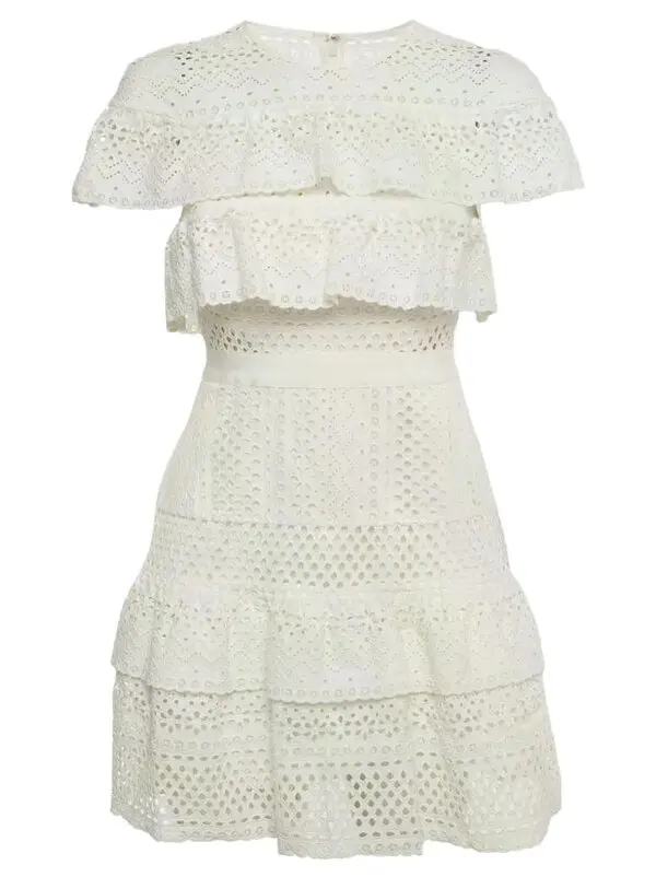 SELF-PORTRAIT Broderie Anglaise Tiered Ruffled Dress - White