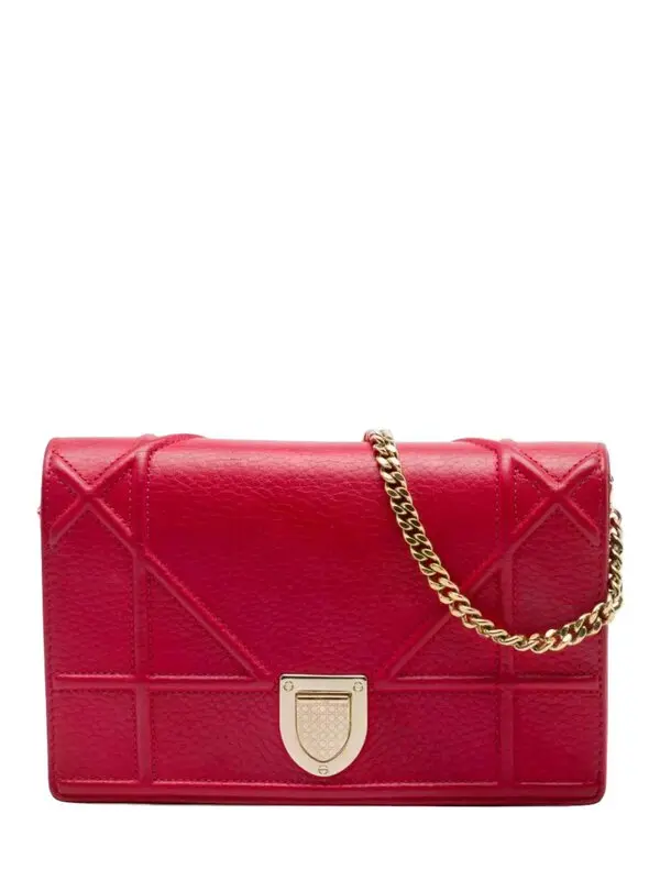 Dior 2018 Grained Calfskin Diorama Wallet On Chain Crossbody Bag - Red