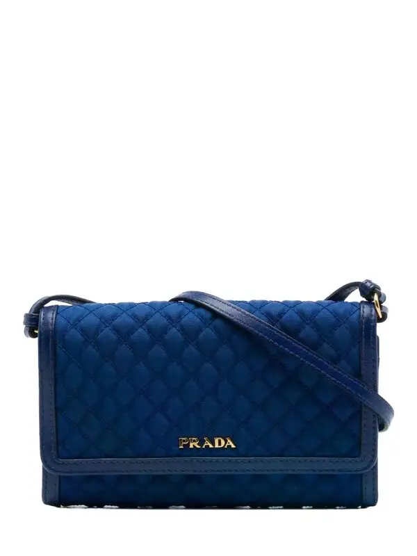 Prada Quilted Tessuto Wallet On Strap Crossbody Bag - Blue