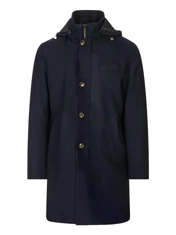 MONTECORE Hooded Button-fastening Long Sleeve Coat - Blue