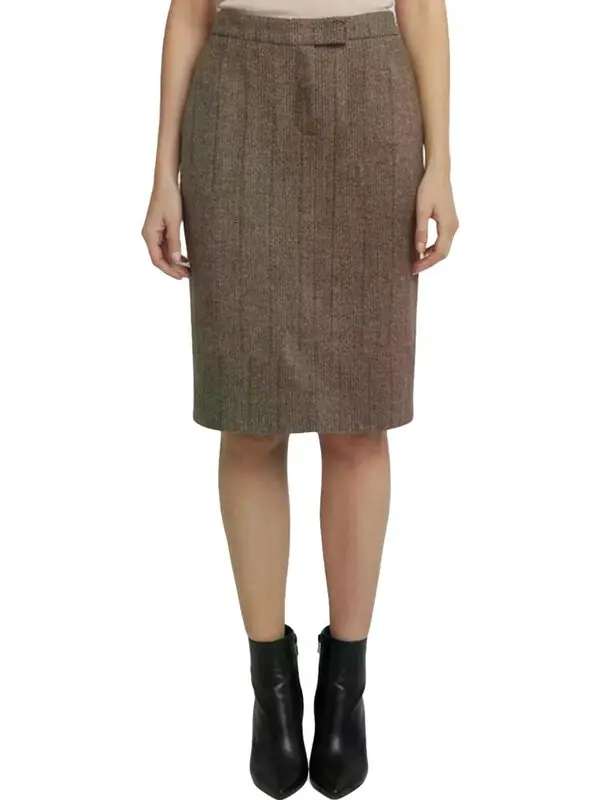 LA PERLA VINTAGE Striped Pencil Midi Skirt - Brown