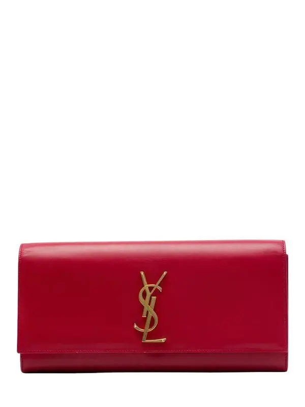 Saint Laurent Smooth Leather Cassandre Clutch Bag - Red