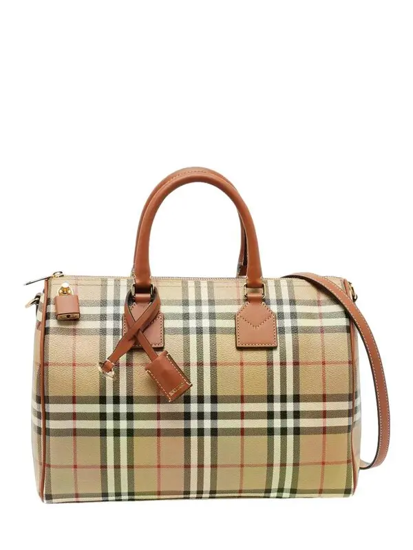 Burberry Vintage Check Bowling Bag With Leather Trim And Padlock Detail - Neutrals