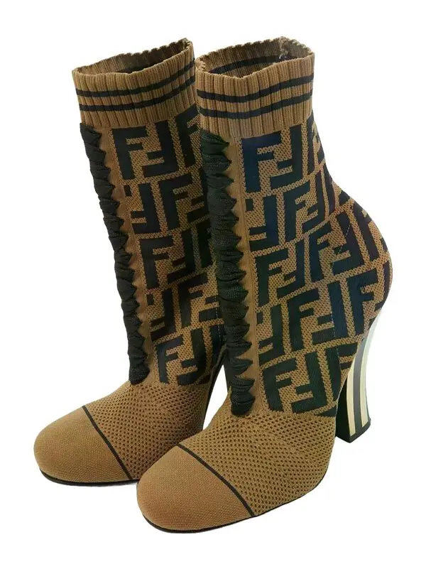 Fendi Rockoko Ff Monogram Ankle Boots - Neutrals