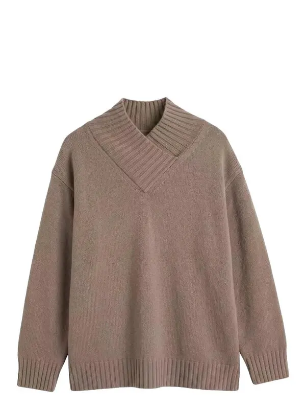 Chinti & Parker Ribbed Knit Crossover Neck Sweater - Neutrals