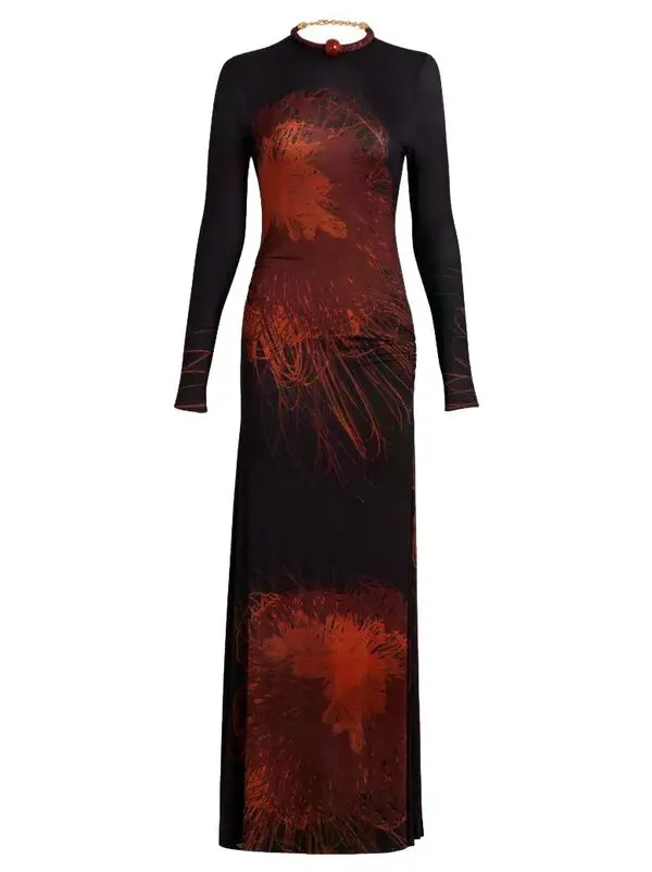 Silvia Tcherassi Graphic Print Ruched Maxi Dress - Blue
