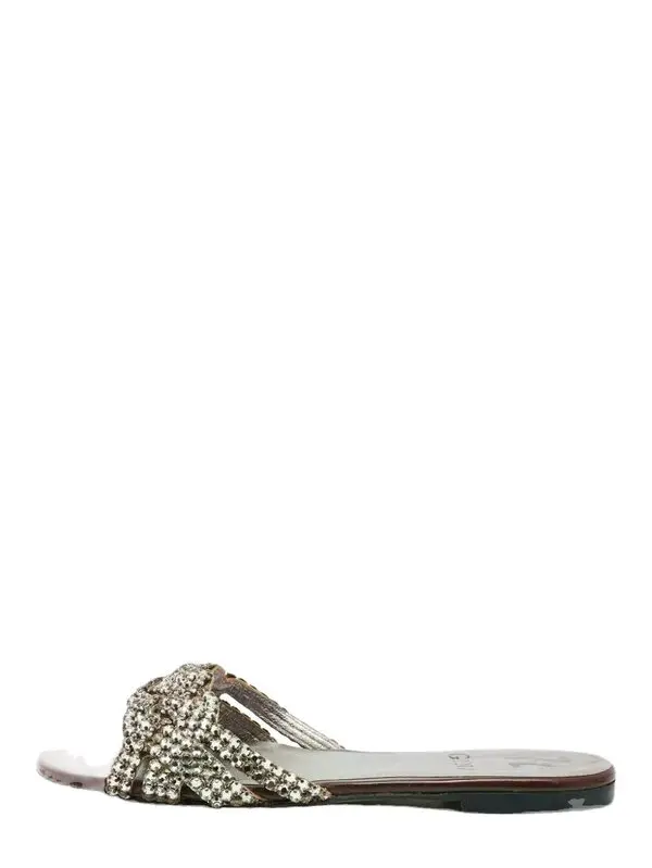 GINA Crystal Embellished Croc-print Slip-on Sandals - Silver