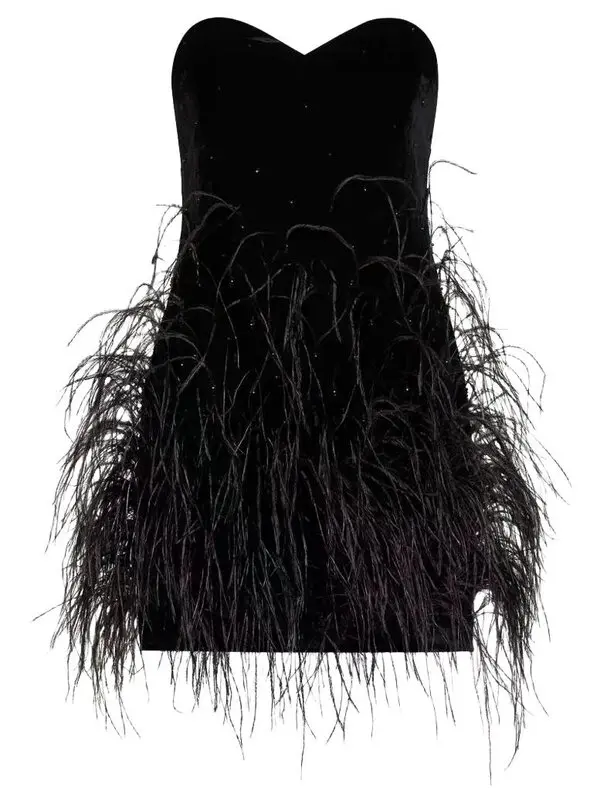 Amen Embellished Feather-trim Mini Dress - Black