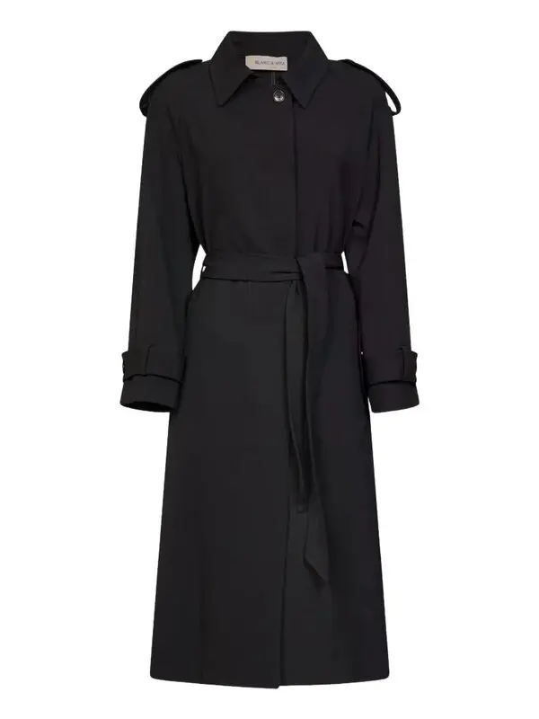 BLANCA VITA Belted Raglan-sleeve Coat - Black