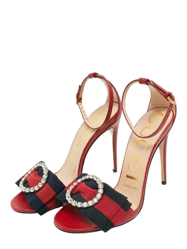 Gucci Leather Crystal Embellished Ankle Strap Sandals - Red