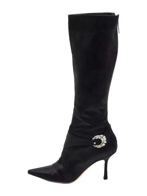 JIMMY CHOO Satin Crystal Embellished Stiletto Boots - Black