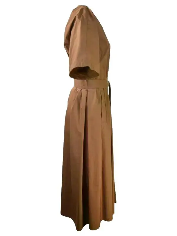 SOLOTRE Belted V-neck Midi Dress - Brown