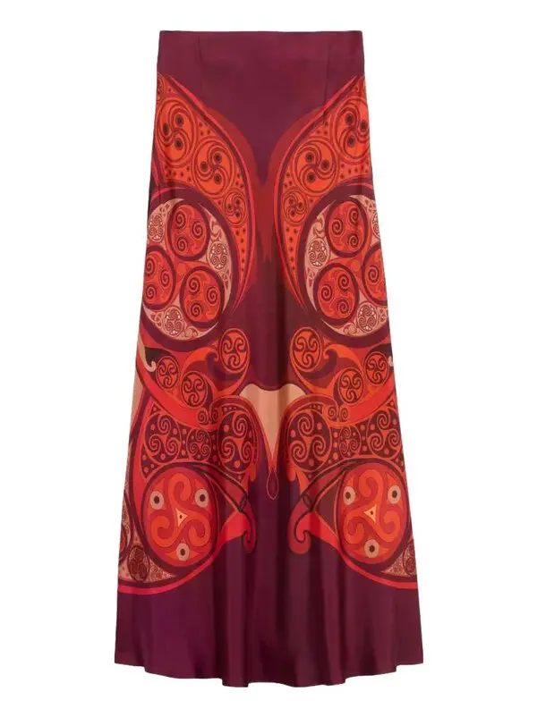 La DoubleJ Printed Silk Twill Maxi Skirt - Red