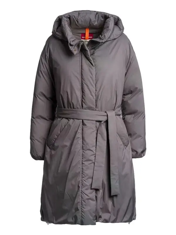PARAJUMPERS Hooded Belted Coat - Grey