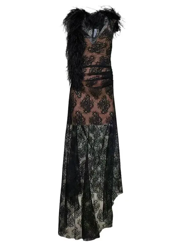 Giuseppe Di Morabito Feather-trim Lace Asymmetric Dress - Black