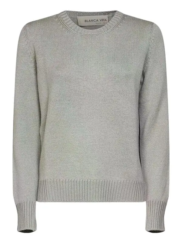 BLANCA VITA Ribbed Knit Crew-neck Sweater - Grey