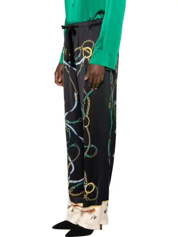FORTE_FORTE Chain Print Wide Leg Trousers - Black