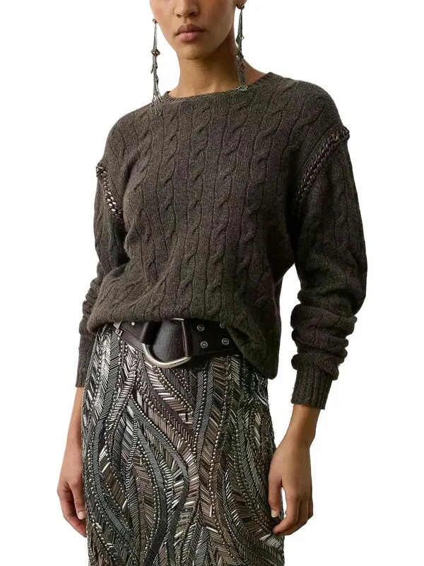 Polo Ralph Lauren Cable Knit Chain Detail Sweater - Grey