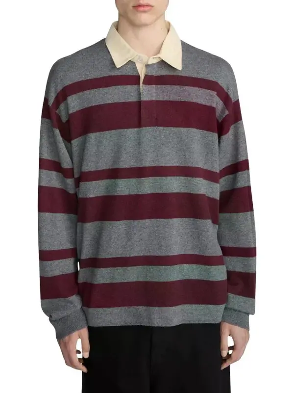 FRAME Striped Polo-collar Sweater - Grey
